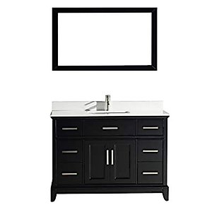 Vanity Art 48 Inch Bathroom Vanity with Sink and Mirror | Carrara Marble Stone top Storage Bathroom Organizer Cabinet with Dovetailed Drawer, Soft Closing Door, Brushed Nickel Handles, VA1048-E