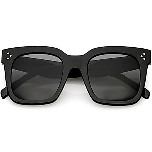 zeroUV - Oversized Fashion Retro Square Sunglasses for Women Vintage Style 50mm (Black/Smoke)