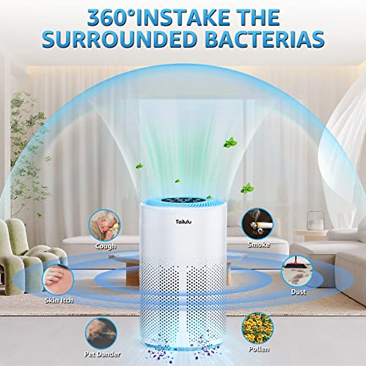 Air Purifier for Bedroom, H13 True HEPA Air Purifier for Home Large Room Up to 1722ft², with Night Light, Sleep Mode for Allergies Pets Dust Smoke Pollen Dander Hair Smell and Dog Odor