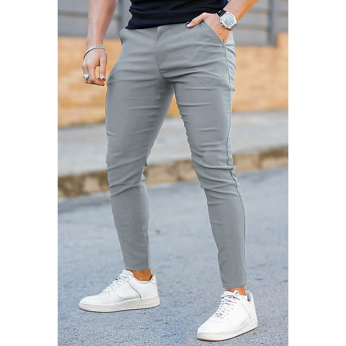 GINGTTO Grey Dress Pants for Men,Chinos Pants Men Slim Fit Stretch Size 32