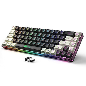 GEODMAER 65% Wireless Gaming Keyboard, Rechargeable Backlit Gaming Keyboard, Ultra-Compact Mini Mechanical Feel Anti-ghosting Keyboard for PC Laptop PS5 PS4 Xbox One Mac Gamer (Black-White)