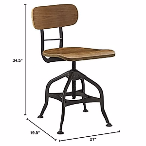 Modway Mark Rustic Modern Farmhouse Steel Metal Wood Adjustable Dining Chair in Brown