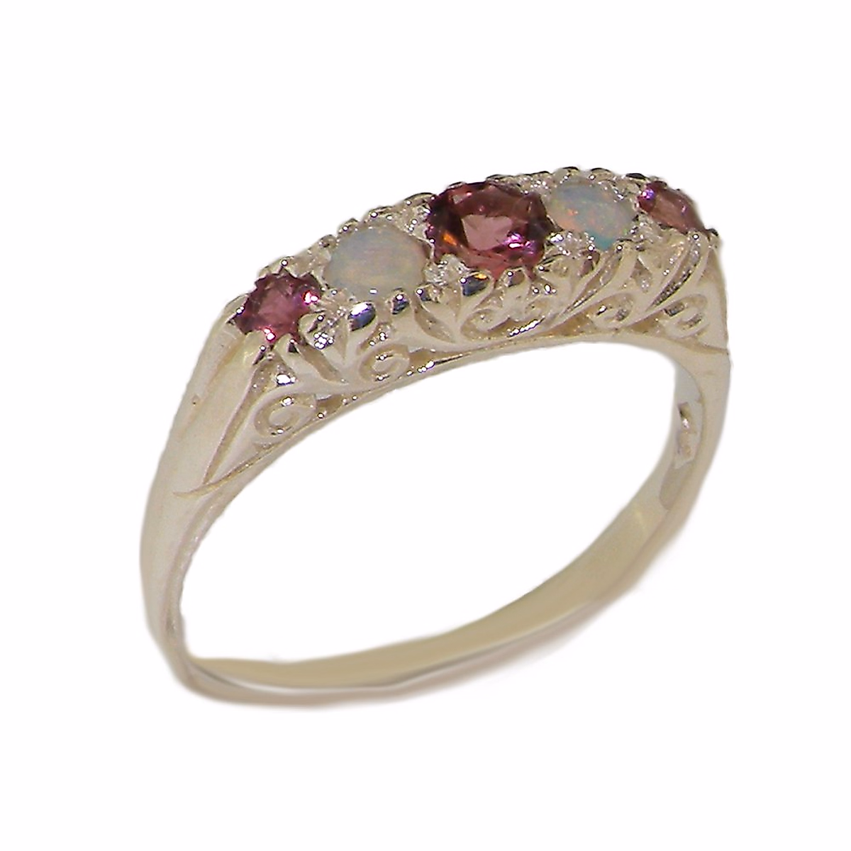 LetsBuyGold 925 Sterling Silver Natural Pink Tourmaline and Opal Womens Anniversary Ring - Size 8.25