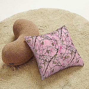 Pink Leaves Camo Throw Pillow Covers Corduroy Pillowcases Soft Square Cushion Case Decorative Cushion Covers for Bedroom Sofa Farmhouse 18"x18"