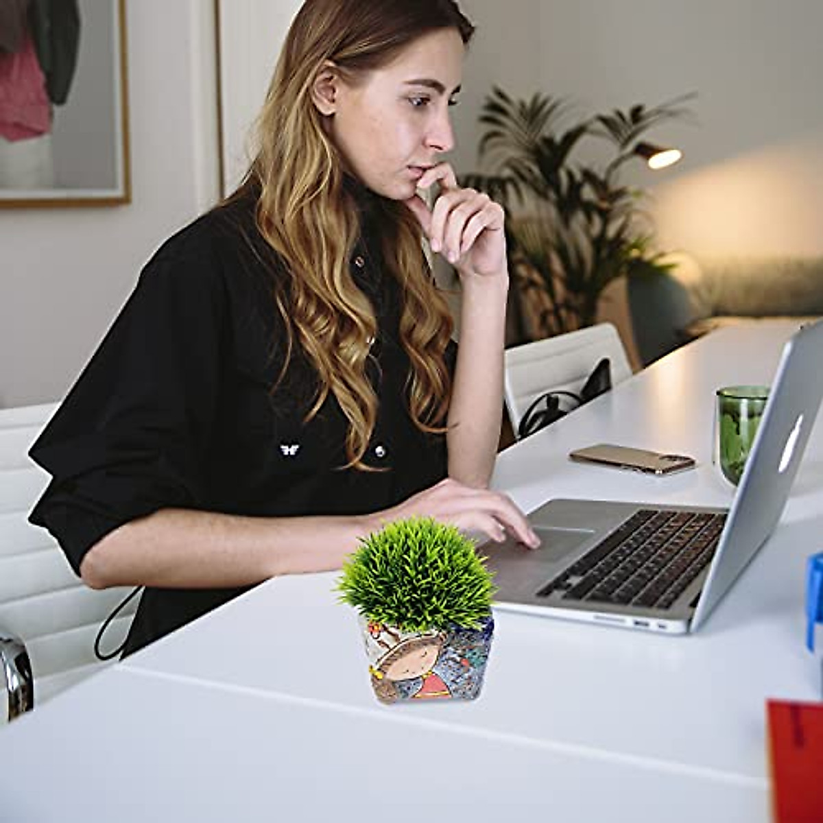 Happyyami Home Decor Outdoor Planters Pottery Succulent Planter Pot Cute Hand Painted Boy Flower Plant Pots Handicraft Bonsai Plant Vase Container for Home Office Decor Blue Indoor Planters Desk Decor