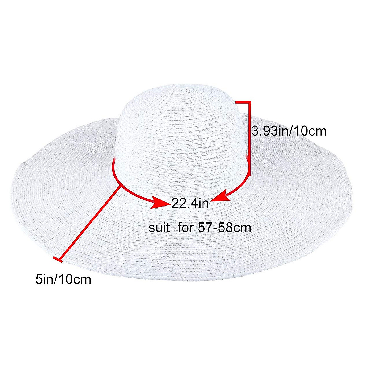 CHIC DIARY Women Summer Big Brim Beach Hat Floppy Straw Sun Hat Cap UPF 50+ (White)