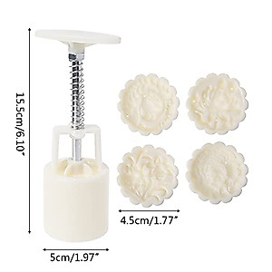 BYNNIX Mooncake Mold, Loong Phoenix Round Moon Cake Molds 50g Hand-Pressure 4 Stamps Chinese Cake