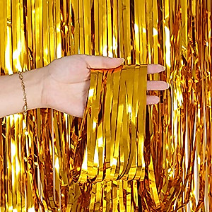 4 Pack Gold Backdrop Curtain 3.2 Ft X 8.2 Ft Gold Streamers Gold Fringe Curtain Backdrop Foil Fringe Curtain Birthday Parties Tinsel Backdrop Photo Booth (Gold)