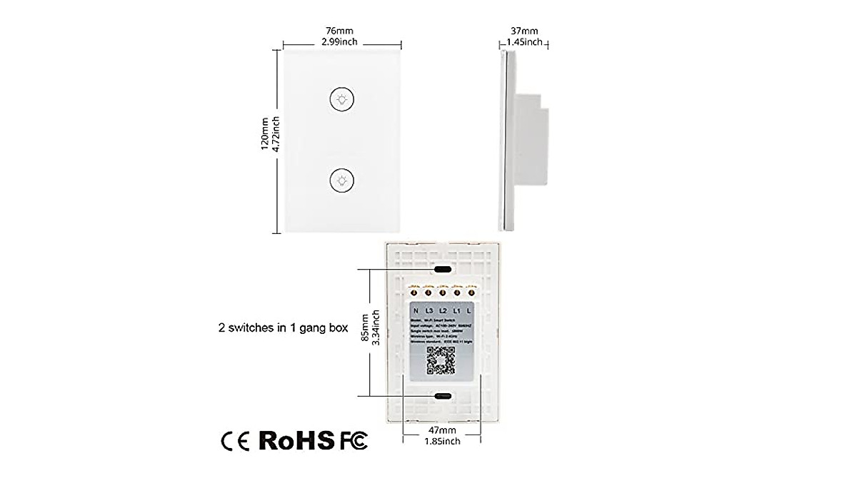 WiFi Smart Wall Switch 2-Gang - App & Voice Control | MOES