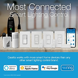 Lutron Diva Smart Dimmer Switch for Caseta Smart Lighting (Lutron Smart Hub Required), for LED Lights, 150 Watt, Single-Pole/3Way, No Neutral Required, DVRF-6L-LA, Light Almond