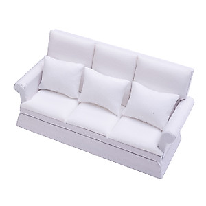 Tukaneeko 1:12 Dollhouse Couch with Three Pillows Mini Dollhouse Furniture Decoration Miniature Sofa for Doll House Living Room