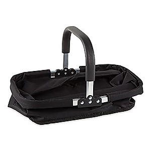 RSVP International Collapsible Market Basket Aluminum Frame, Large Zip Side Pocket, 17x11x18", Black