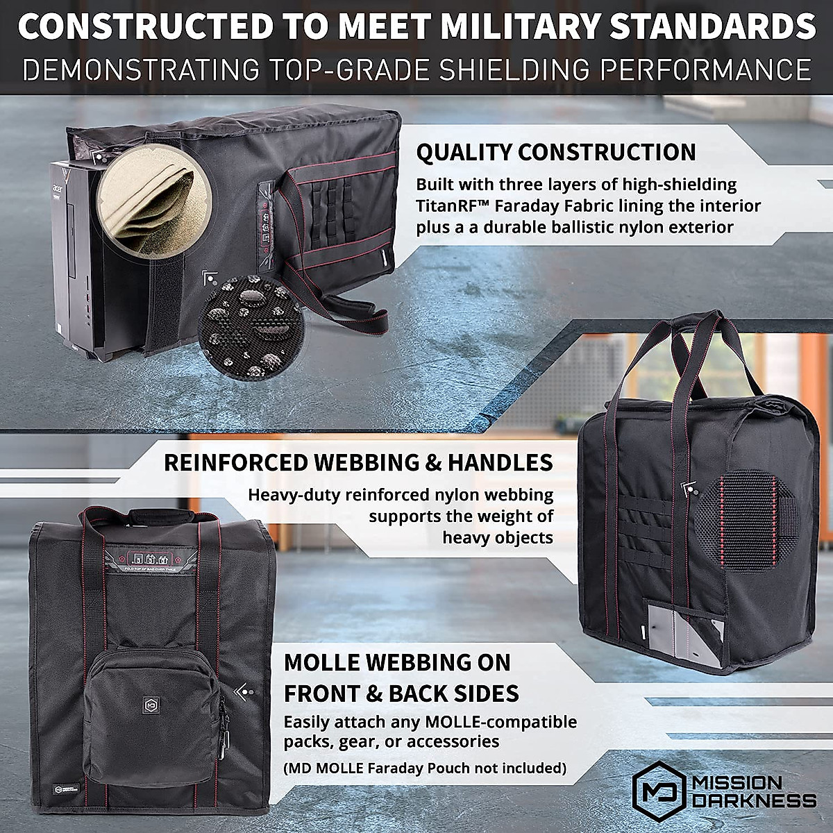 Mission Darkness T10 Faraday Bag for Computer Towers & XL Electronics // Military-Grade Faraday Cage for Digital Forensics, RF Signal Blocking, EMP CME Protection, Preppers, and Personal Security