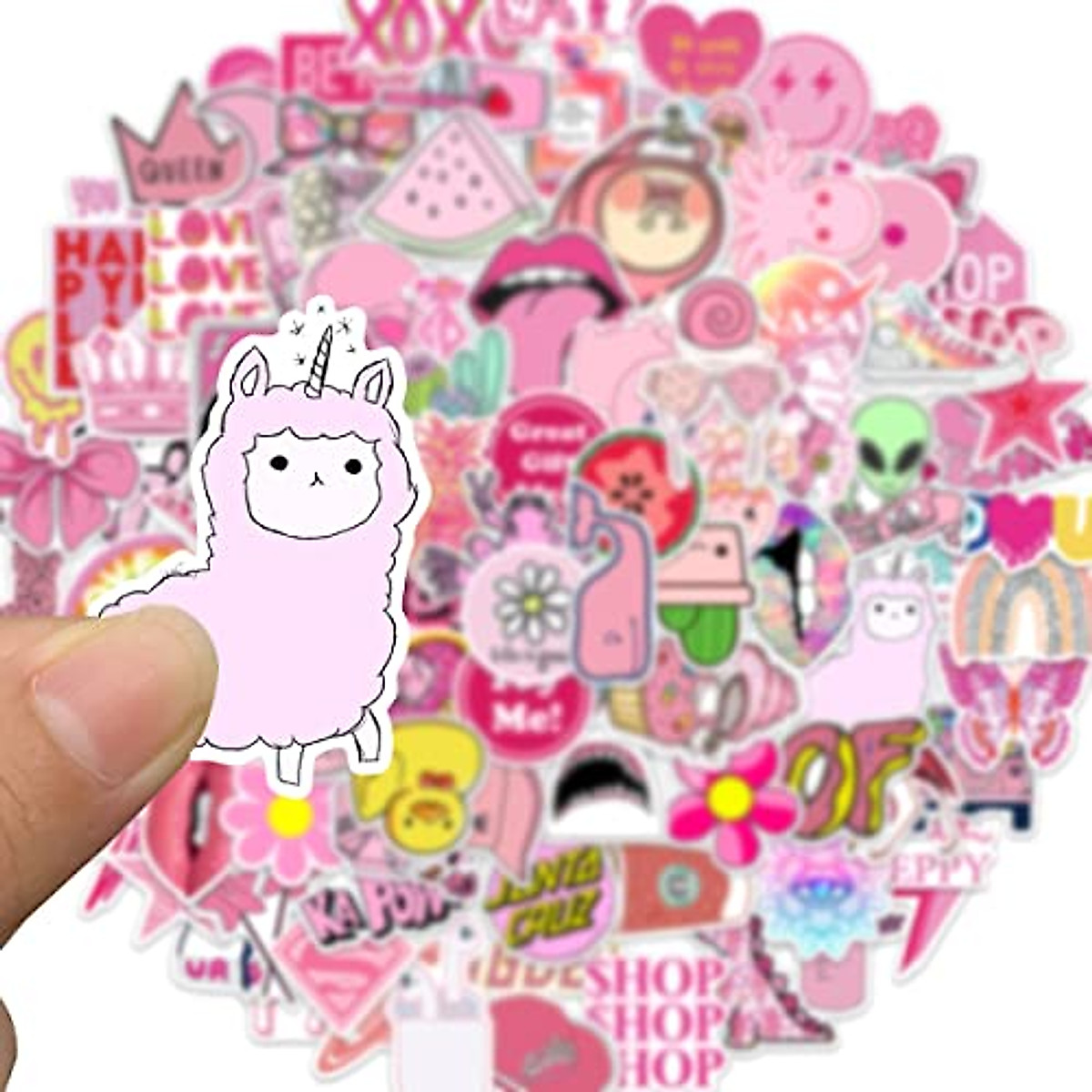 Preppy Sticker 100pcs Pink Party Supplies Decor Aesthetic Stickers Waterproof Sticker Mobile Phone for Laptop Water Bottle