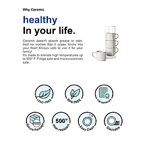 LE TAUCI Ceramic Coffee Mug Set with Stand, 8 oz Stackable Double Espresso Cups with Rack for Au Lait, Cappuccino,Latte,Cafe,Mocha, Tea,Housewarming Wedding Gift, Set of 4,Arctic white