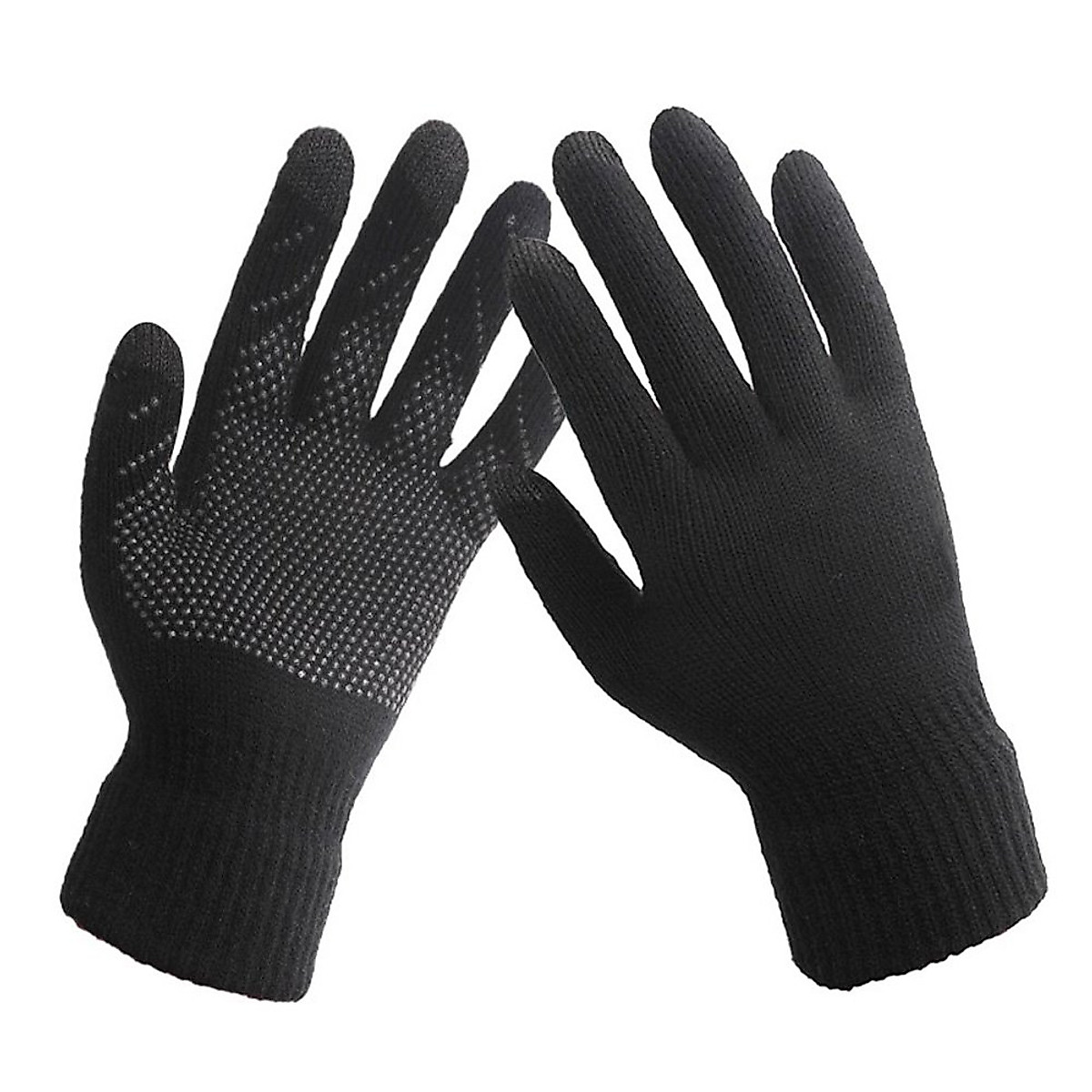 Winter Hat Scarf Gloves Slouchy Beanie Snow Knit Skull Cap Touch Screen Mittens Circle Scarves for Women Black