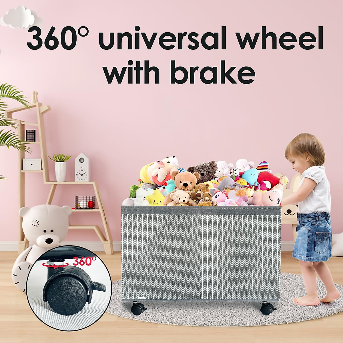 VERONLY Large Toy Box Storage Chest with Wheels for Boys,Girls, Collapsible Kids Toy Organizers and Storage Bins with Lids for Nursery,Playroom (Grey)