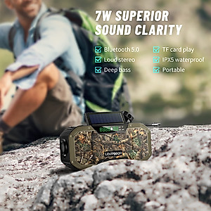 Emergency Radio Waterproof Bluetooth Speaker,Portable Digital AM FM Radio with Flashlight,Reading Lamp,Hand Crank NOAA Weather Radio with Solar Panel,5000mAH Cell Phone Charger,Bicycle Mount