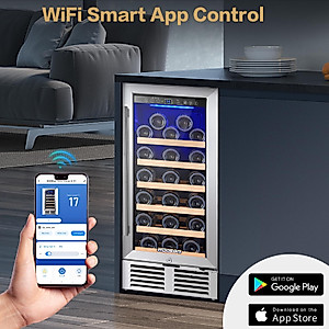 BODEGA Wine Fridge 15 Inch, Wine cooler for Built-In or Freestanding,31 bottles Wine Refrigerator,small Wine Cooler For Home Bedroom Bar, Mini fridge Under Counter With Glass Door, WiFi control.