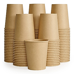 LITOPAK 100 Pack 8 oz Kraft Paper Coffee Cups for Water, Juice, and Tea, Disposable Hot Coffee Cups for Home, Restaurant, Store, and Cafe