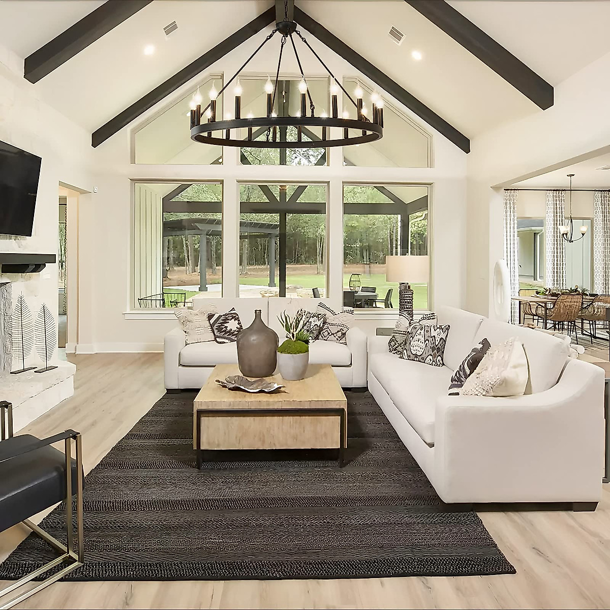 JKLX 40 Inch Black Wagon Wheel Chandelier, 20-Lights Farmhouse Industrial Country Style Round Pendant Light Fixture for Dining Room Kitchen Island Foyer Entryway