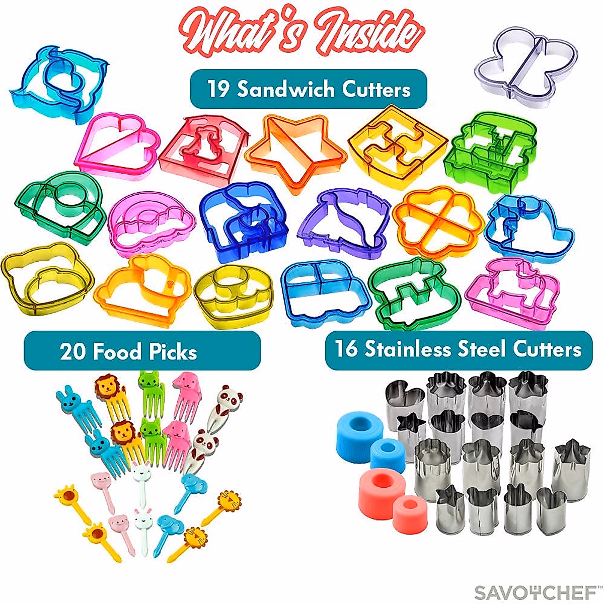 59pc Sandwich Cutters for Kids - Great for Toddler Lunch Box and Containers - Bento Box Accessories and Uncrustable sealer - For Boys and Girls Kids Lunch