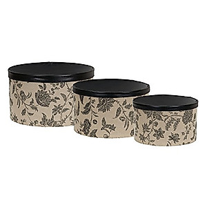 Household Essentials 3-Piece Hat Box Set with Faux Leather Lids, Floral Pattern