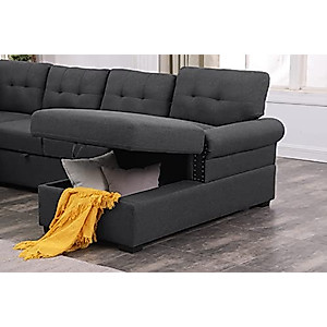 Springfavor 6 Seat Pull Out Couch Sectional Couches for Living Room with Storage Chaise Lounge, U-Shaped Modern Sofas & Couches with Nail for Department/Home/Office