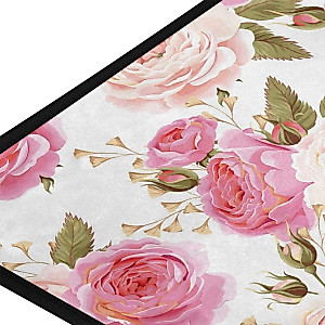 AGONA Anti Fatigue Kitchen Mat Spring Pink Rose Floral Flower Kitchen Floor Mat Soft Standing Mats Non Slip Kitchen Rugs Bath Rug Runner Carpet for Home Decor Indoor Outdoor