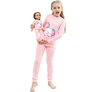 Babyroom Girls Matching Doll&toddler 4 Piece Cotton Pajamas Toddler Unicorn Sleepwear size 7 Pink