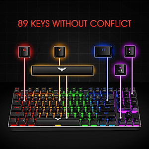 Havit Mechanical Keyboard and Mouse Combo Wired 89 Keys Backlit Gaming Keyboard Red Switch, 4800 D P I Mouse with 6 Button, Gaming Mouse Pad for PC Gamer Computer Laptop (Renewed)