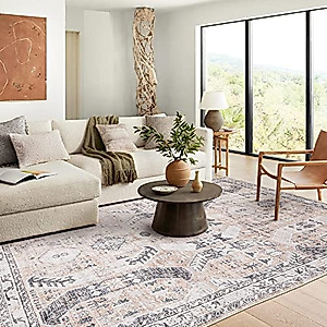 befbee 5x7 Area Rugs for Living Room,Stain Resistant Washable Rug,Non-Slip Backing Rugs for Bedroom,Kitchen,Boho Persian Rug -Vintage Home Decor (Peach/Grey, 5'x7')