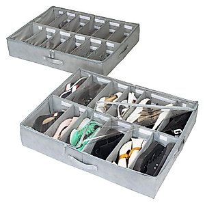 storageLAB Slim Under Bed Storage Containers, Closet Organizers and Storage Bins, 1 or 2 Pack Underbed Storage for Shoes, Adjustable Dividers, Under the Bed, Bed Accessories, Shoe Storage (Pack of 2)