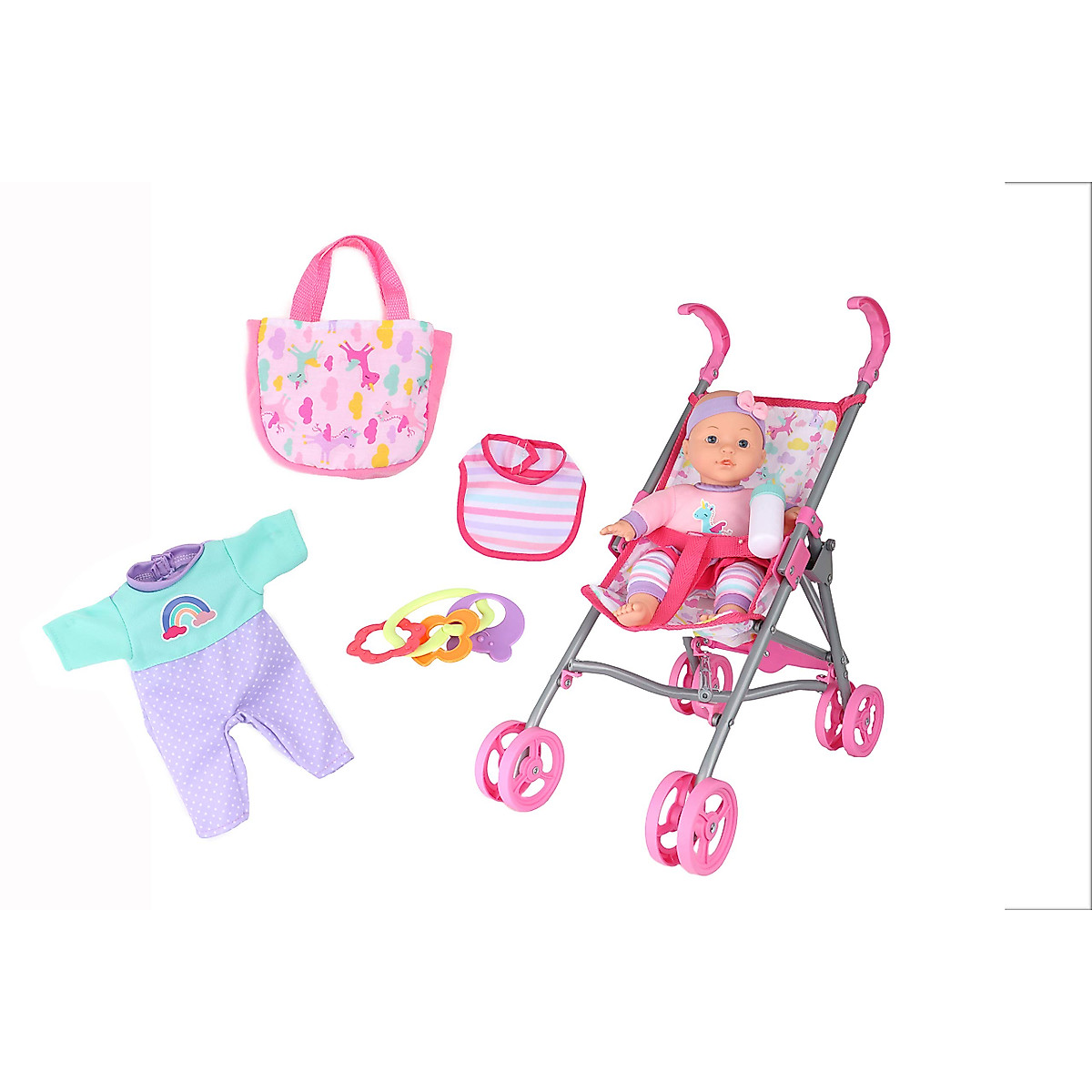 Dream Collection, Baby Doll Care Gift Set with Stroller - Lifelike Baby Doll and Accessories for Realistic Pretend Play, Posable Soft Toy - 12”