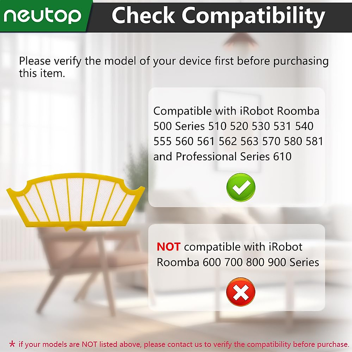 Neutop Yellow Filters Replacement Compatible with iRobot Roomba 500 Series 510 520 530 535 540 555 560 561 562 563 570 580 581 and Professional Series 610 Robotic Vacuum Cleaner 81502, 12-Pack.