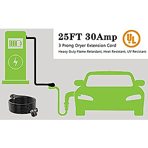 S7 25FT 30Amp NEMA 10-30P/10-30R 3 Prong Dryer Extension Cord with Heavy Duty Thick Anti-Weather Outdoor Extension Cord