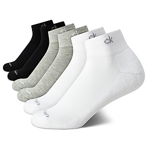 Calvin Klein Women's Athletic Sock - Cushion Quarter Cut Ankle Socks (6 Pack), Size 4-10, BlackWhiteGrey