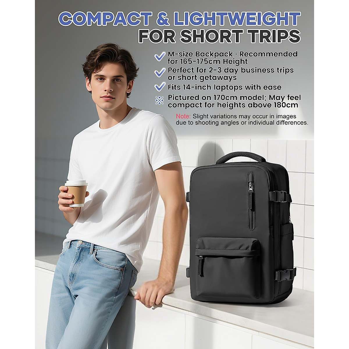 VECAVE Travel Backpack for Women,Airline Approved Carry On Backpack Flight Approved,Waterproof 14 Inch Laptop Backpack with Shoe Compartment Casual Daypack Backpacks Black