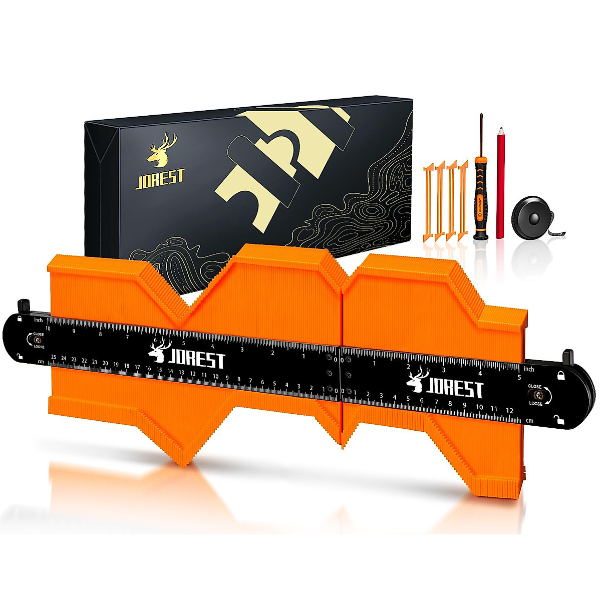 JOREST Connectable Contour Gauge (10+5 Inch), Profile Super Duplicator with Lock, Shape Outline Angle Measuring Tool for Woodworking Flooring, Unique Gift for Father Dad Husband Carpenter, Men Gadgets