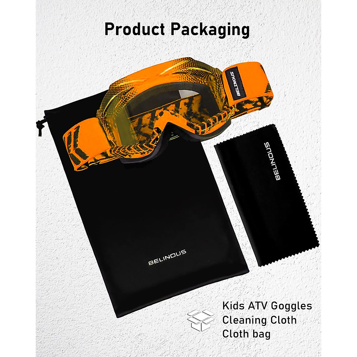 BELINOUS Kid Riding Goggles for ATV Dirt Bike Motorcycle Motorcross MX, UV Protectioin, Youth Dirt Bike Goggles for Kids 3-12 with Soft Strap, Orange