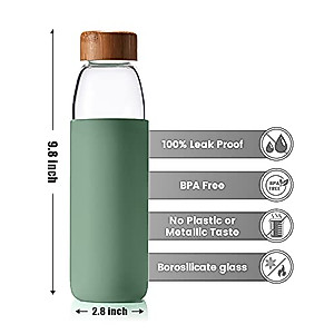 veegoal Glass Water Bottles 25 Oz Borosilicate with Bamboo Lid, BPA-FREE, Non-Slip Silicone Sleeve, and Stainless Steel Leak Proof Lid - Glass Water Bottles for Men and Women