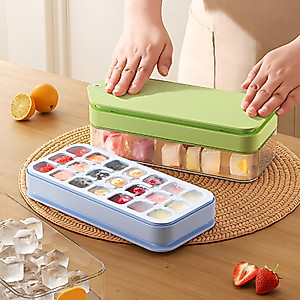 LYDTICK Ice Cube Tray with Lid and Bin, 21 Pcs Ice Cubes Mold for Freezer Easy Release, Quick Filling Without Touching, Green
