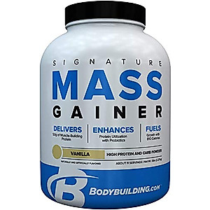 Bodybuilding Signature Signature Mass Gainer | 50g of Mass-Building Protein | Protein, Calories, Fats, Probiotics and Carbohydrates | 5 Lbs. Vanilla