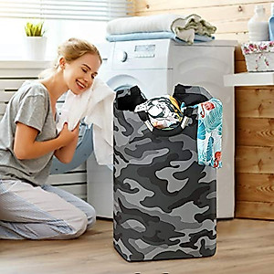 Ollabaky Large Foldable Laundry Hamper Bag with Handles, Army Camouflage Pattern Laundry Basket Box Big Storage Organizer for Family, Dormitory, Washhouse