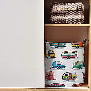 Laundry Basket Summer Camping Rv Cartoon Car,Waterproof 60L Collapsible Clothes Hamper Colorful Truck on White,Large Storage Bag for Bedroom Bathroom