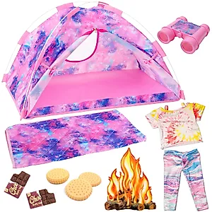 ZITA ELEMENT 11 Items 18 Inch Doll Accessories Camping Tent Set - Including Doll Camping Tent Clothes Set Binoculars Campfire Chocolate Compressed Biscuit
