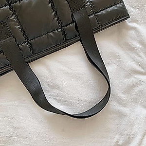 AZURAOKEY Puffer Tote Bag for Women, Women Nylon Shoulder Bag Design Space Padded Messenger Bag Solid Color Handbag