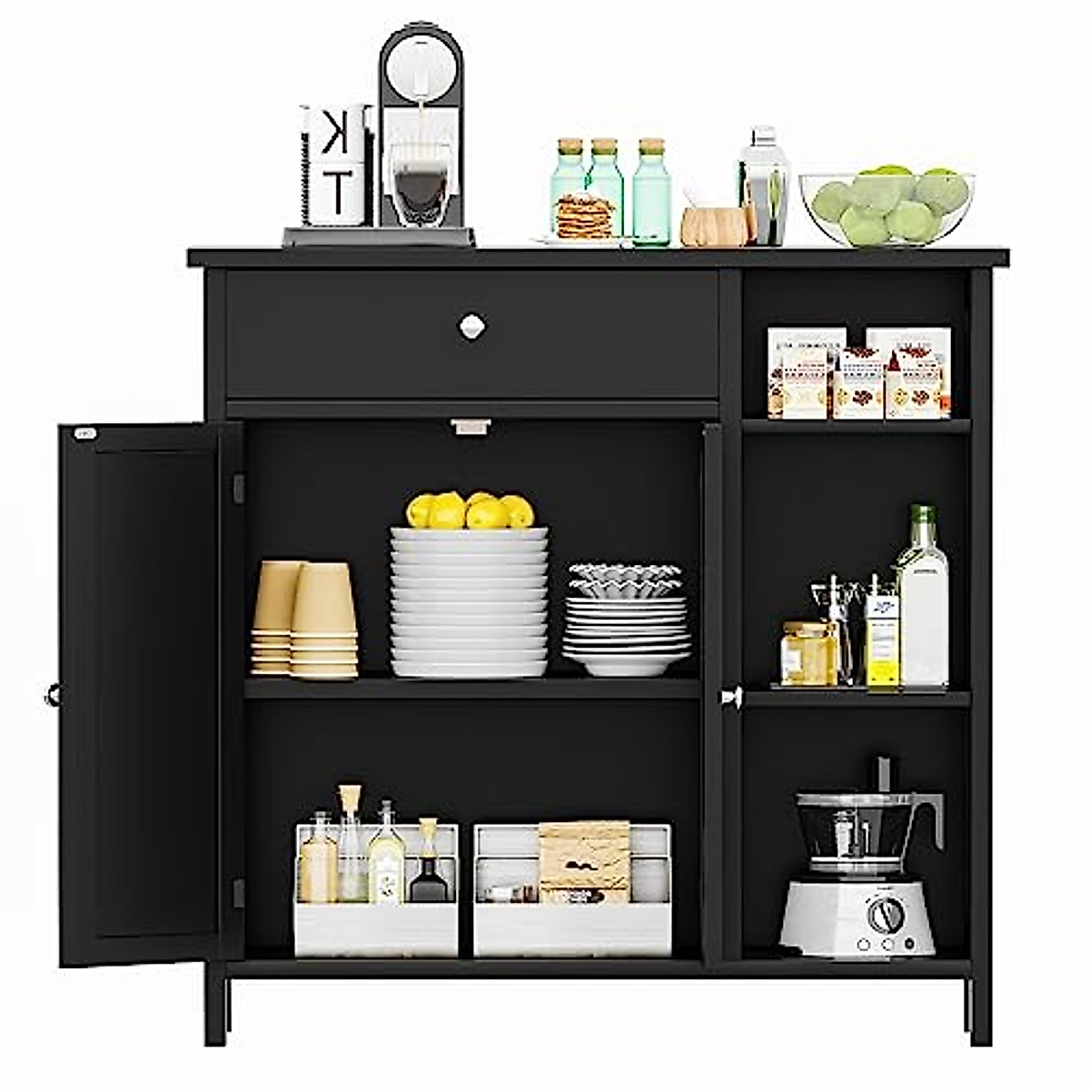Irontar Bathroom Cabinet with Doors, Bathroom Floor Cabinet with Drawer & Adjustable Shelf, Kitchen Cupboard Storage for Living Room, Entryway, Black