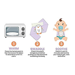 Superse Colic and Gas Relief for Newborns - Colic Calm Baby Heating Pad Belly Band for Upset Stomach and Baby Reflux - Warm Aroma Stomach Band for Fussy Infant Gas with Washcloth (Purple penguin)