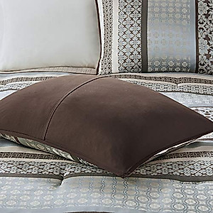 Madison Park Cozy Comforter Set - Luxurious Jaquard Traditional Damask Design, All Season Down Alternative Bedding with Matching Shams, Decorative Pillow Princeton Blue Queen(90"x90") 7 Piece